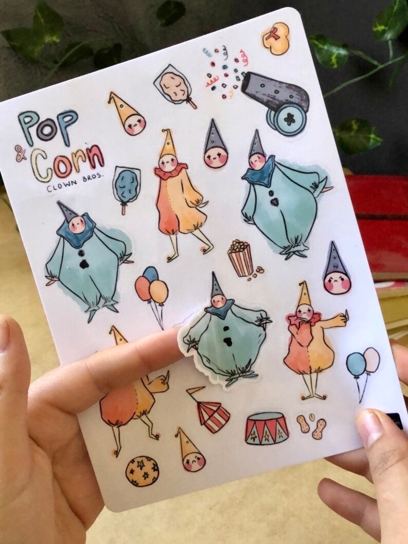 Pop & Corn: Clown Bros — 21pc Sticker Sheet - Etsy