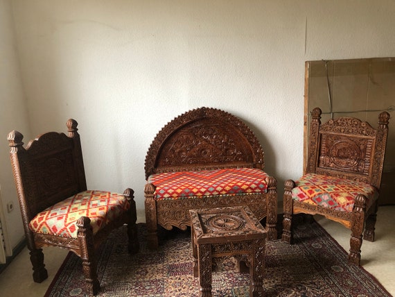 Vintage wooden sofa set store