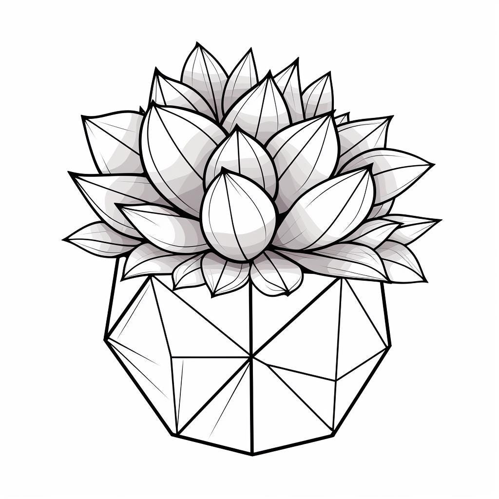 Succulent Simple Vector Image, Black and White Outline Art, Potted ...