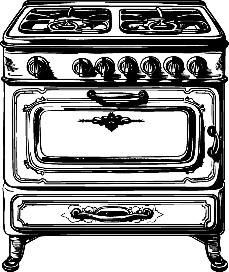 Vintage Stove SVG, Retro Kitchen Clipart, Cutting File, Cricut SVG ...