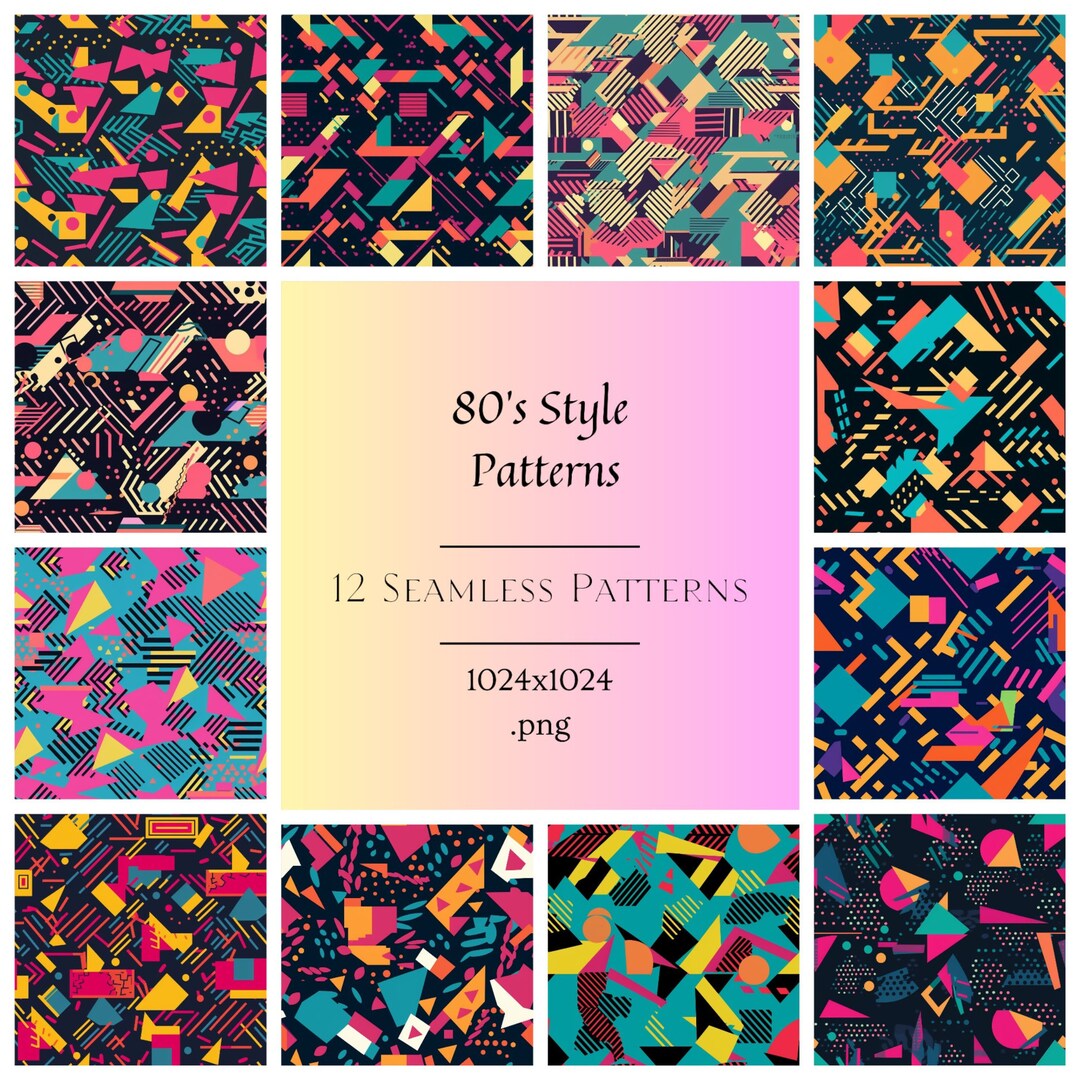 12 Pack Seamless 1980s Style Patterns High-quality Digital Download for ...