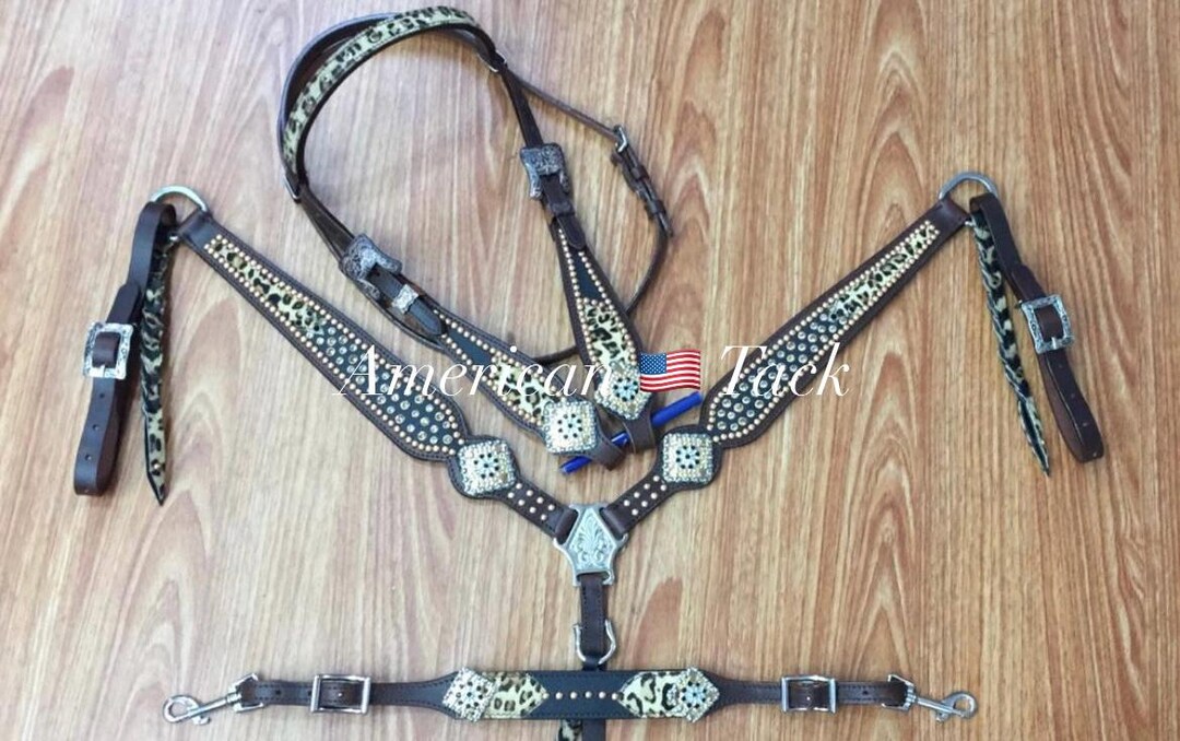 Western Brown Leather Bling Tack Set of Headstall and Breast Collar - Etsy