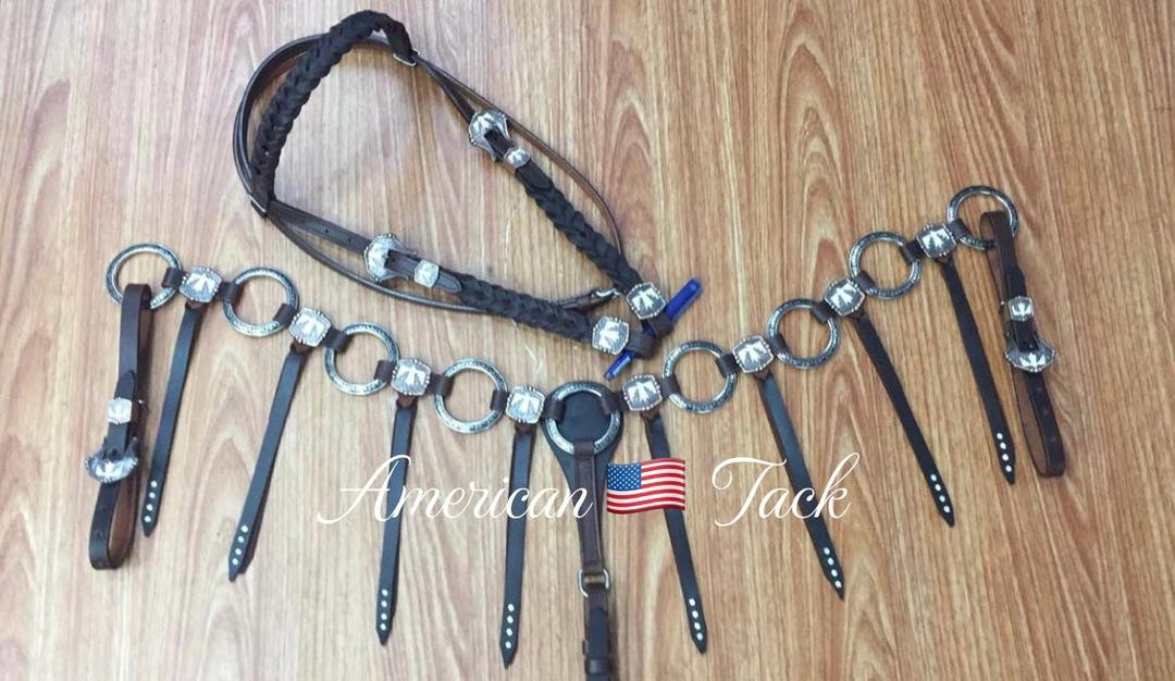 Western Brown Leather Tack Set of Headstall and Breast Collar With ...