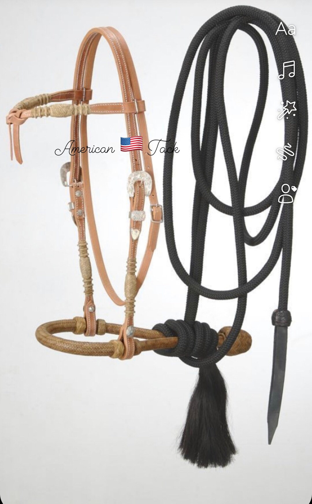 Western Natural Leather Browband Style Headstall With Bosal and Mecate ...