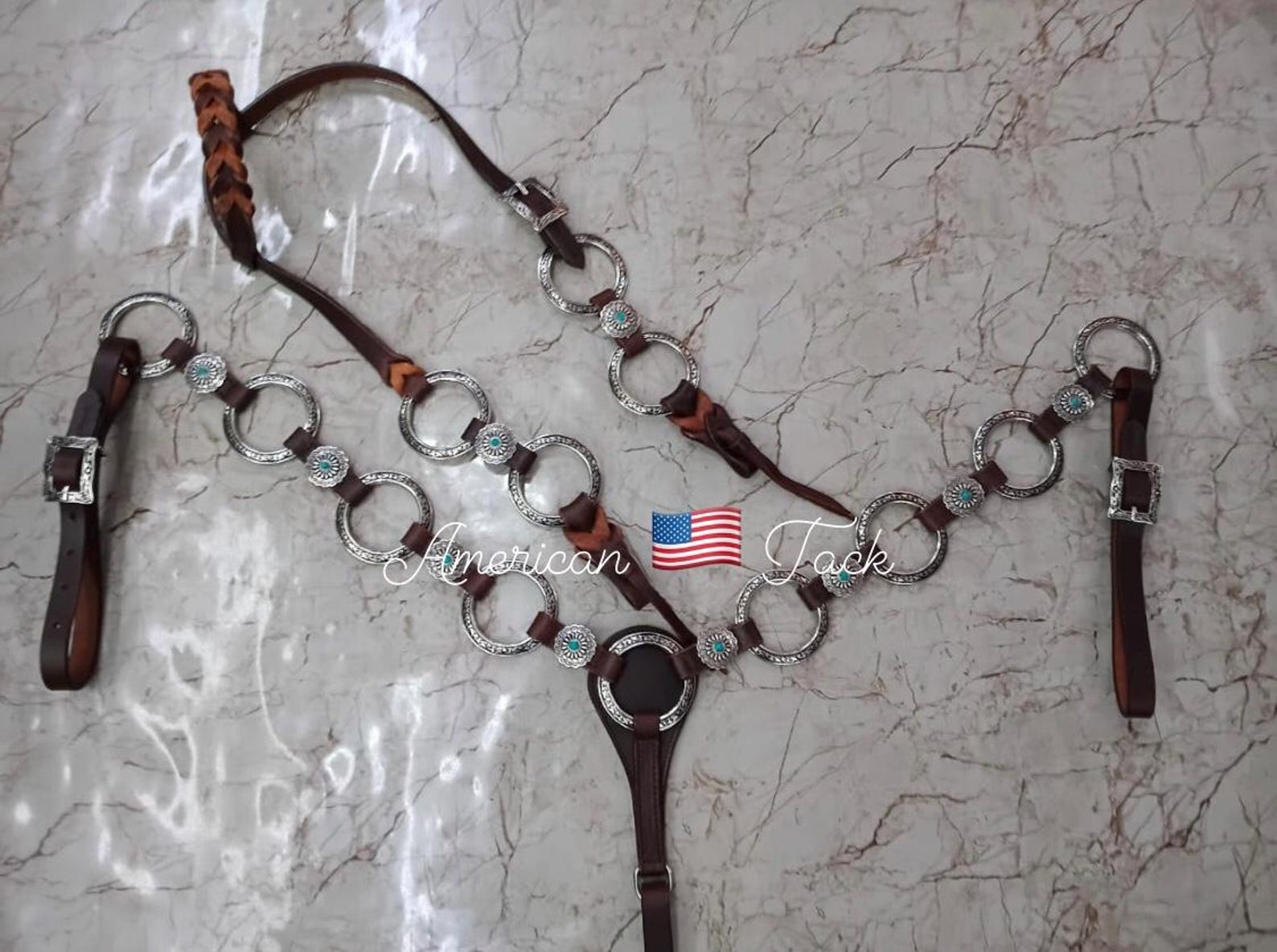 Western Brown Leather Tack Set of Headstall and Breast Collar With ...