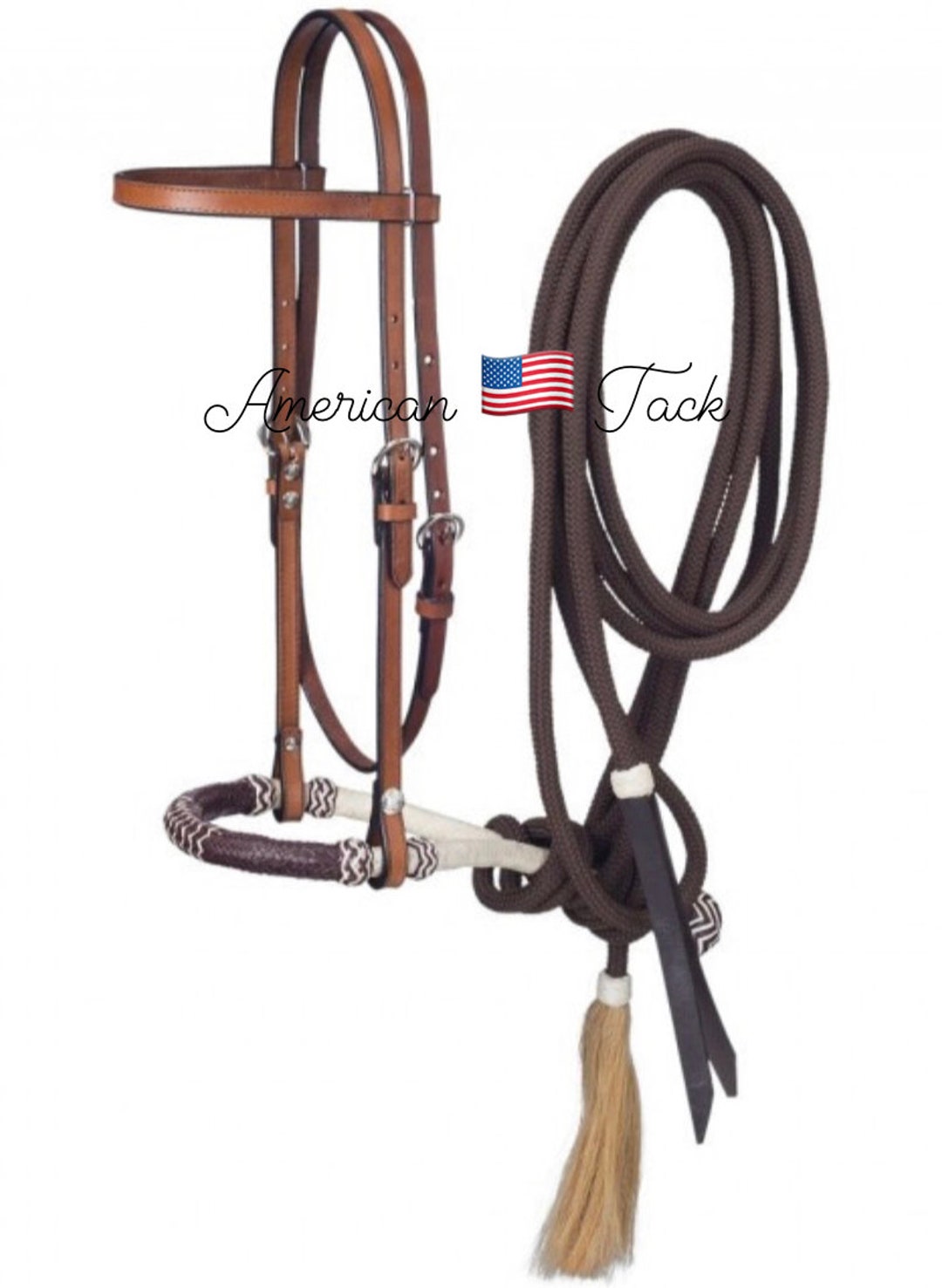 Western Brown Leather Tack Set of Headstall , Bosal and Mecate Reins - Etsy