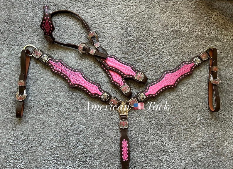 Western Brown Leather Tack Set of Headstall and Breast Collar - Etsy