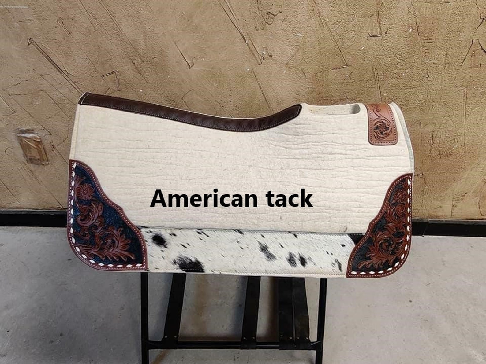 Western White Marino Wool Saddle Pad With Carved Edge Wear and Hair on ...