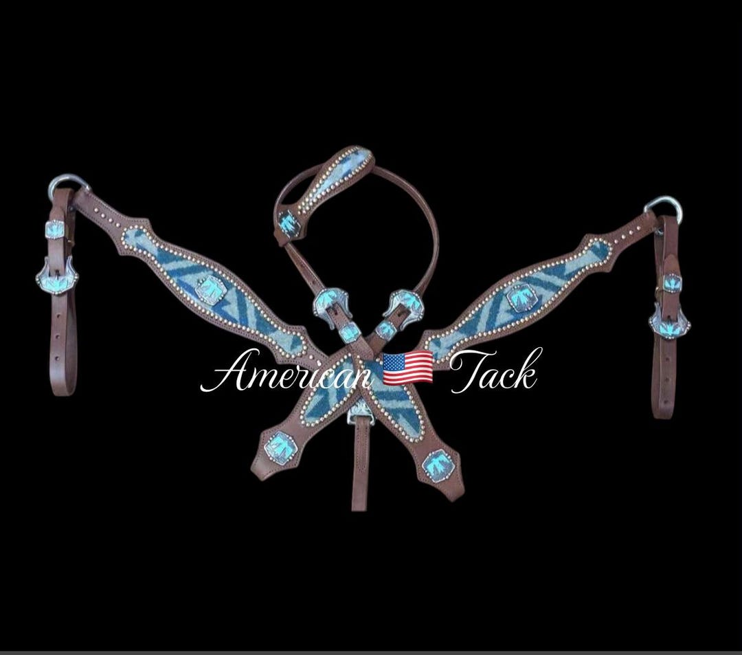 Western Brown Leather Tack Set of Headstall and Breast Collar With ...
