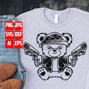 Teddy Bear With Guns Svg | Gangster Teddy Clipart | Hipster Bear Cut ...