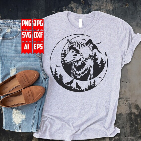 Wolf Scene Svg Files Wolf Wilderness Svg Outdoor Svg - Etsy