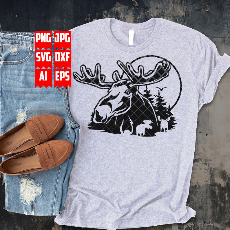 Moose Scene Svg Outdoor Clipart Camp Scene Cut File - Etsy