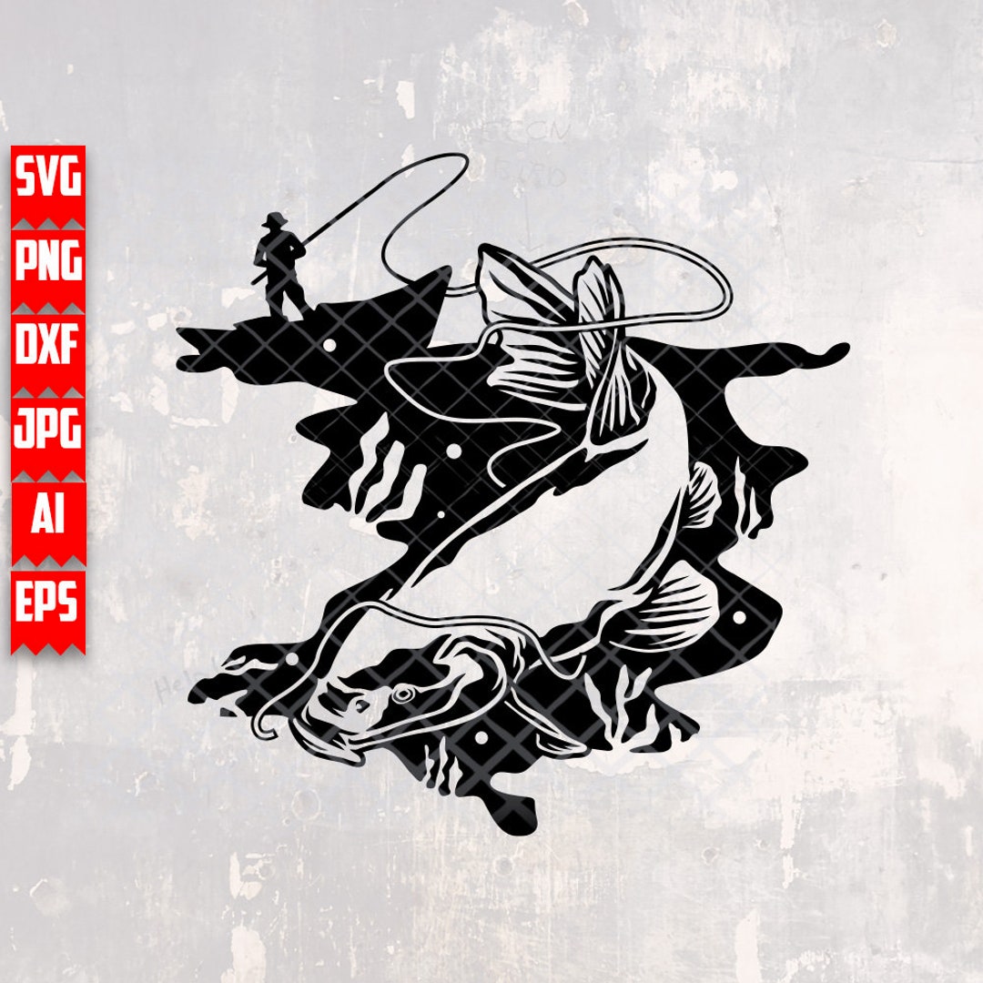 Carp Fishing Svg | Fisherman Dad Clipart | River Angler Stencil | Lake ...