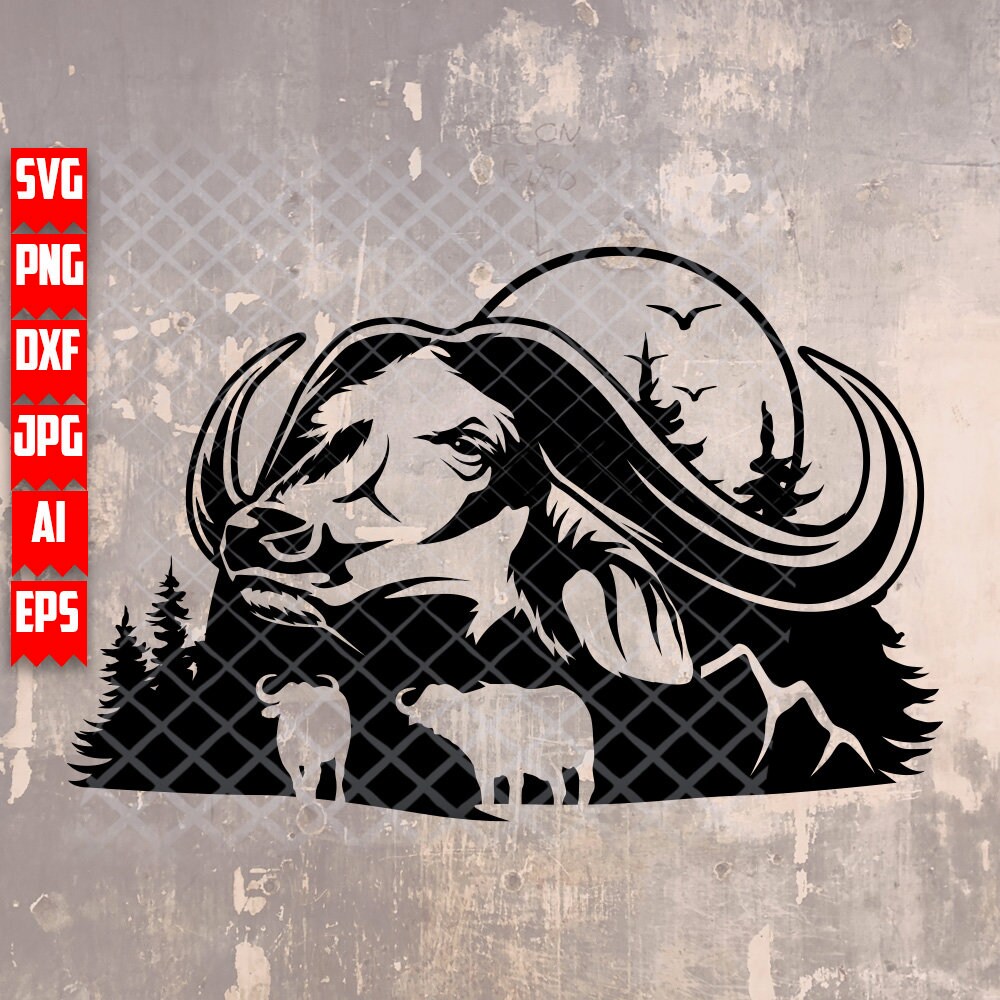 Buffalo Scene Svg | Buffalo Png | Animal Svg | Buffalo Clipart ...