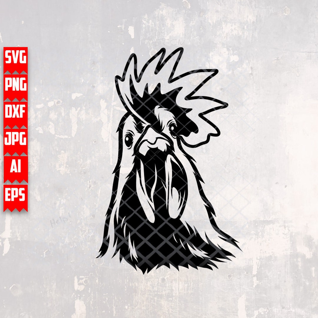 Chicken Head Svg | Roster Cutfile | Spirit Guide Animal Clipart | Peek Stencil | Farm Chicks Dxf ...