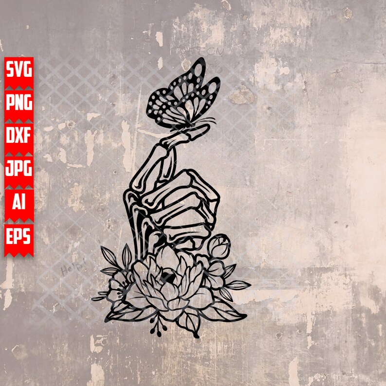 Floral Butterfly Skeleton Hand Svg | Flower Butterfly Clipart ...