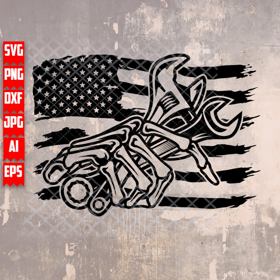 US Skeleton Mechanic Hand Svg | Mechanical Dad Gift Idea Dxf | USA ...
