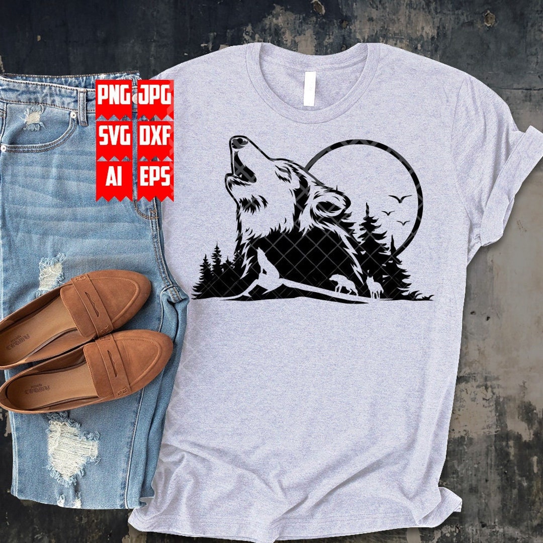 Howling Wolf Scene Svg | Wolf Wilderness Svg | Wolf Scene Svg | Wolf ...