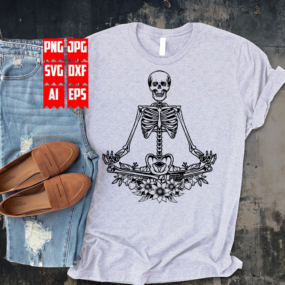 Skeleton Meditating Svg Human Skeletal Cut File Floral - Etsy Canada