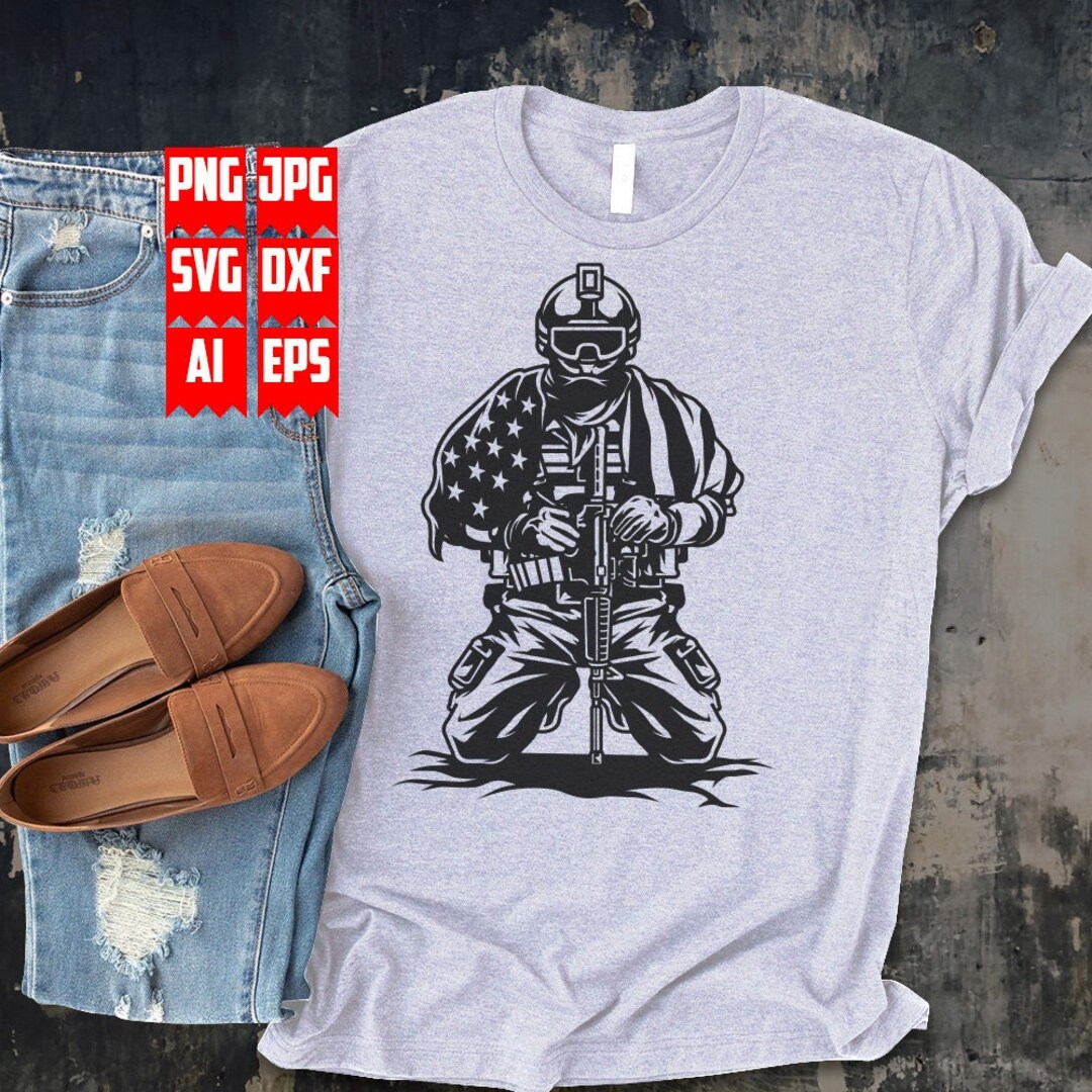 US Patriotic Soldier Kneeling Svg Files | Kneeling Soldier Svg ...