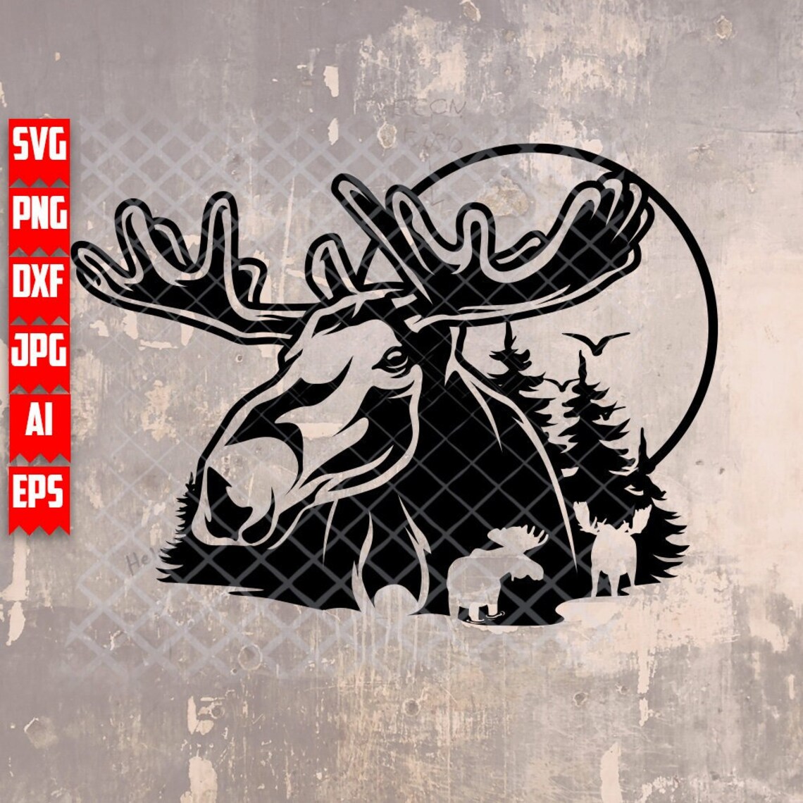 Moose Scene Svg | Outdoor Clipart | Camp Scene Cut File | Camping Shirt ...