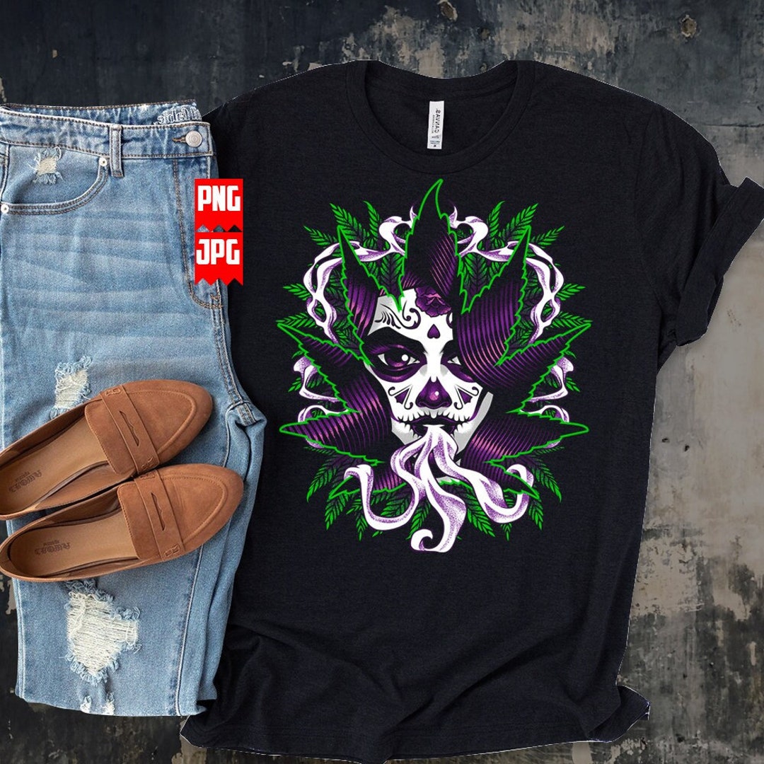Sugar Skull Smoking Weed PNG Files for Sublimation & DTG | 420 Cannabis ...