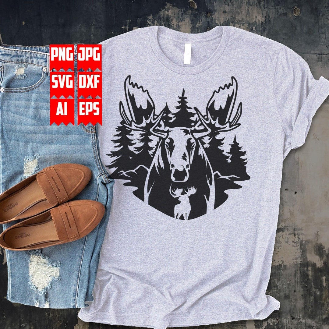Moose Outdoor Scene Svg | Moose Wilderness Svg | Outdoor Svg | Mountain ...