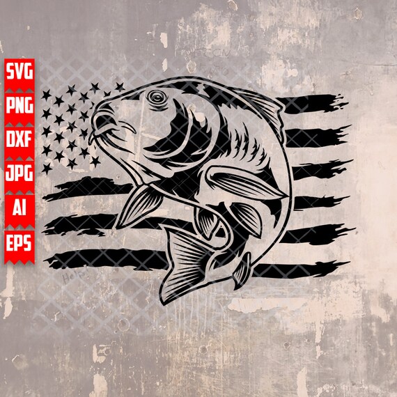 US Flag Carp Fish Svg Fresh Water Fishing Clipart River - Etsy