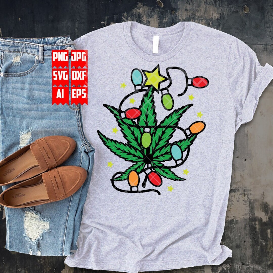 Weed Christmas Svg Marijuana Leaf With Xmas Lights Clipart Kush Life ...