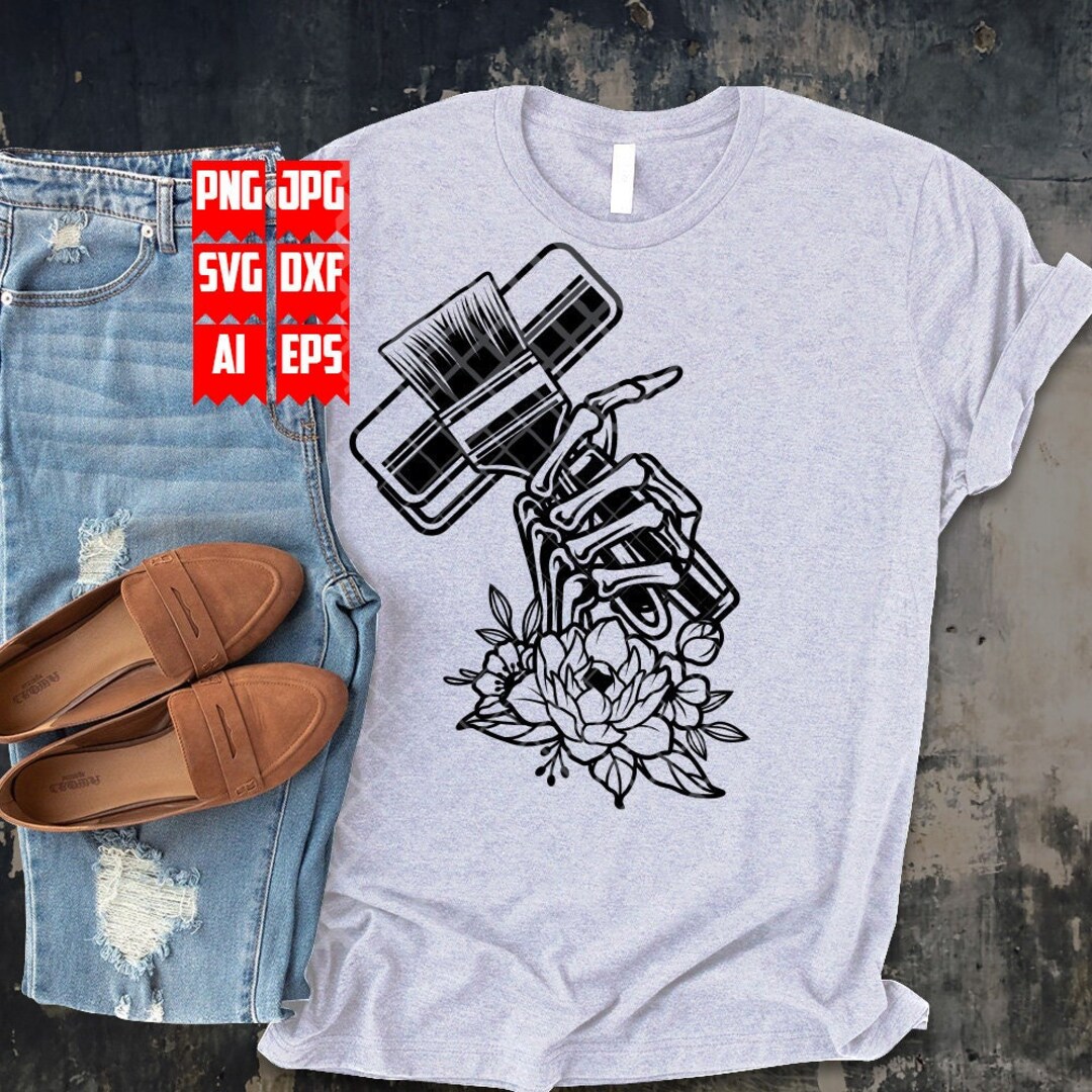 Skeleton Hand Painter Svg | Painting Dad Gift Idea Dxf | Paint Brush ...