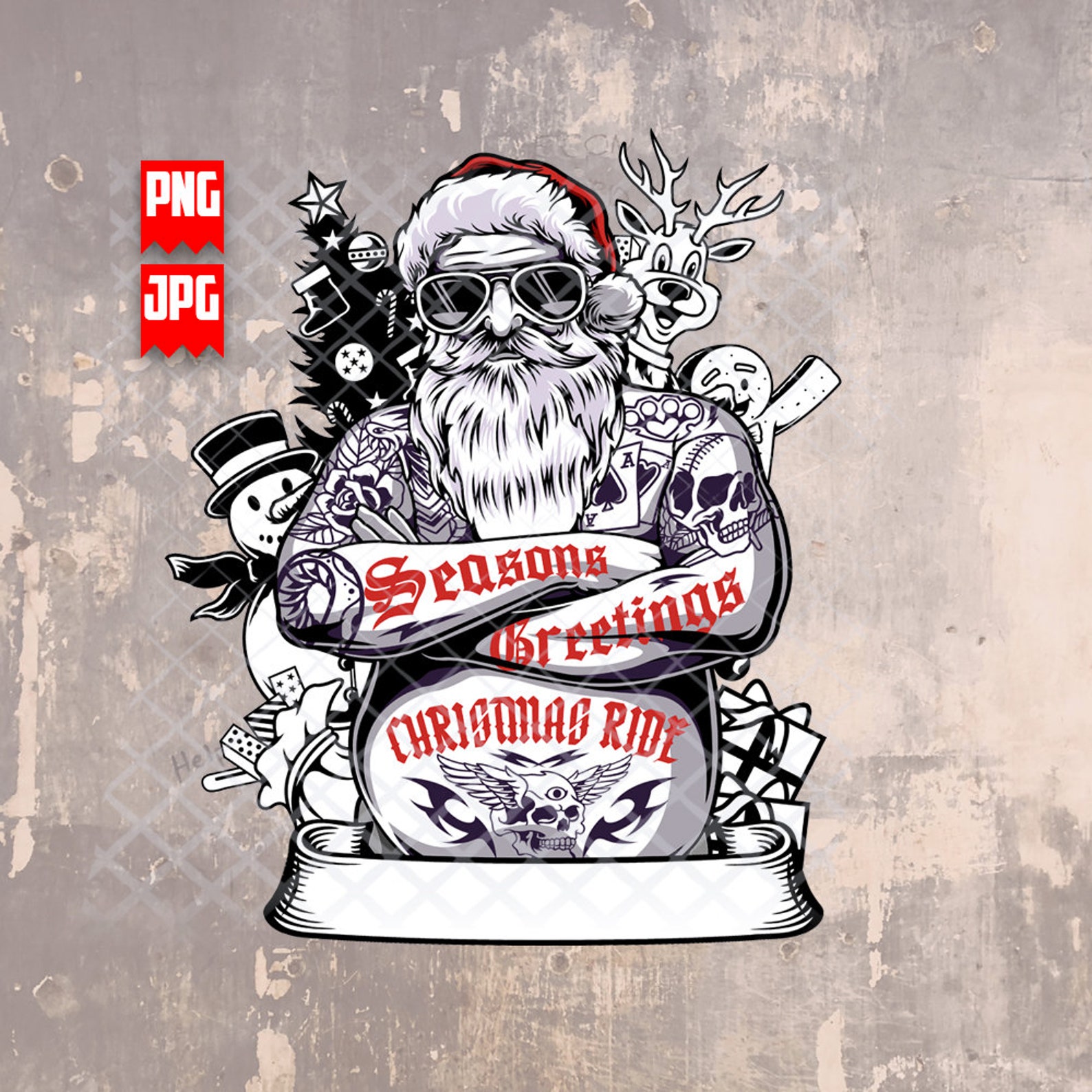 Tattooed Santa Svg Cool Santa Claus Clipart Rock Christmas - Etsy