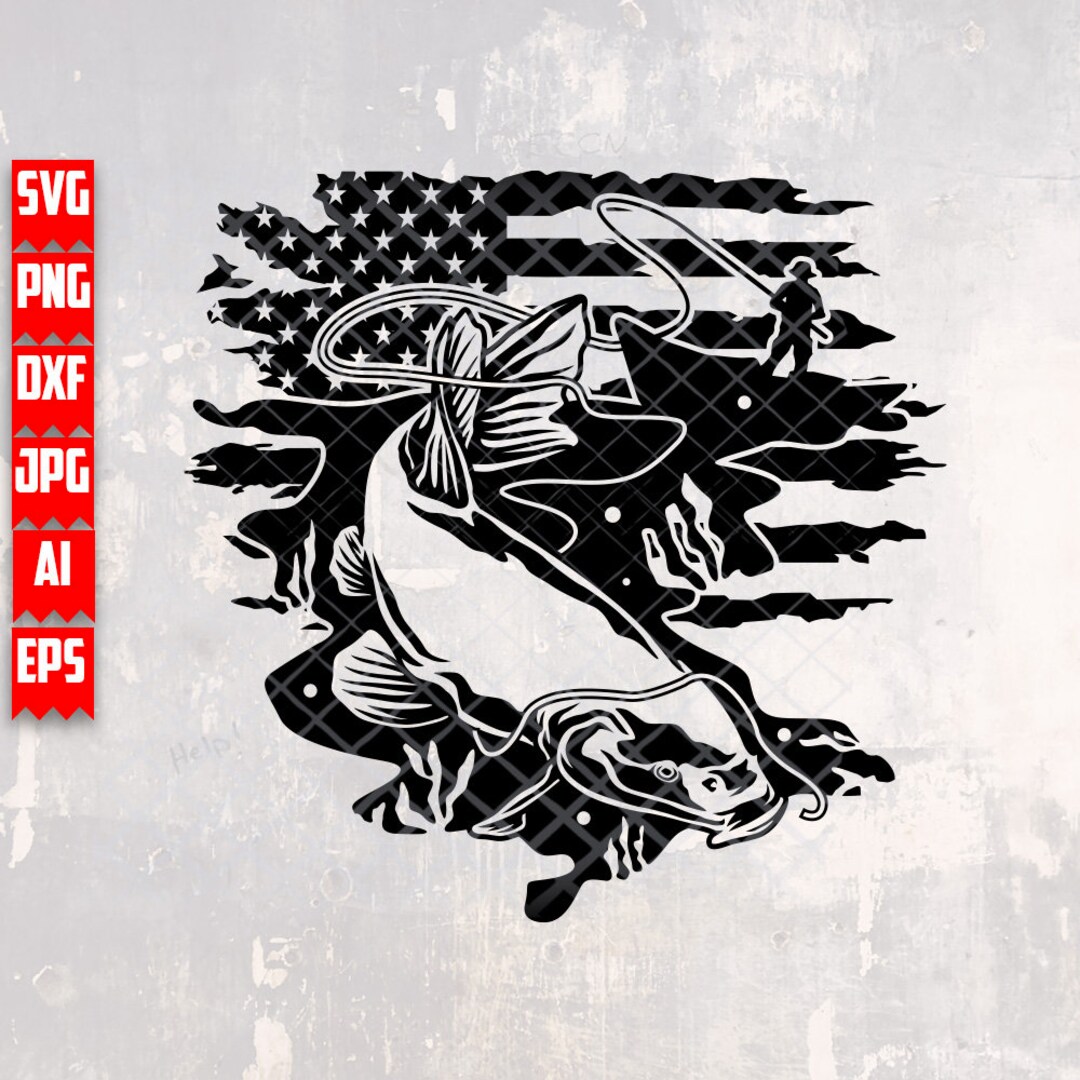 US Carp Fishing Svg | Fisherman Dad Clipart | River Angler Stencil ...