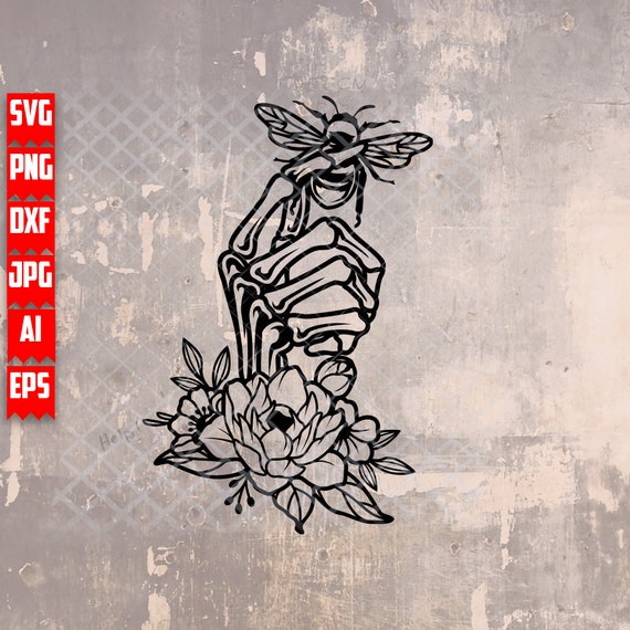 Floral Bee Skeleton Hand Svg Flower Bee Clipart Butterfly - Etsy