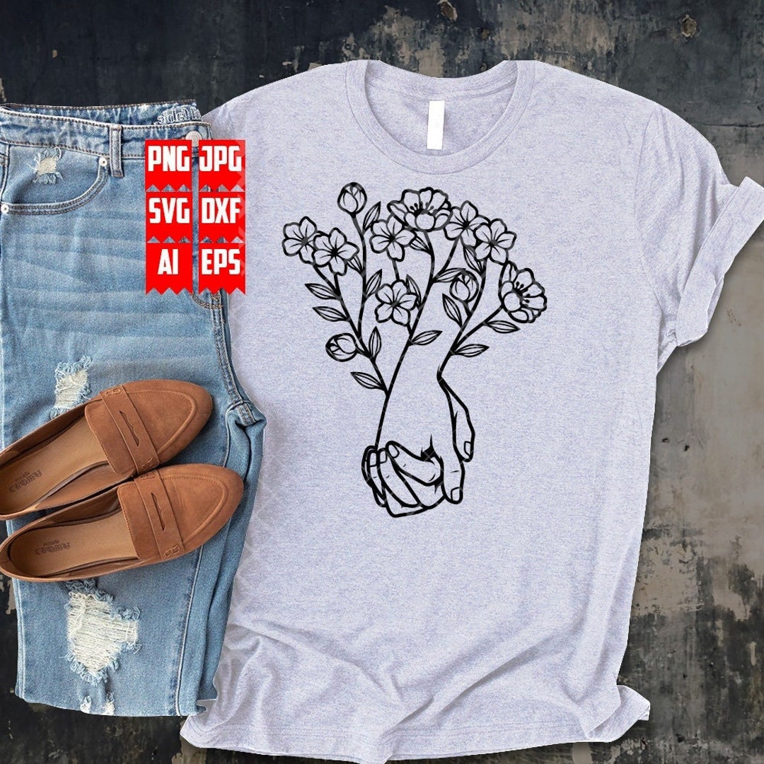 Holding Hands Floral Svg | Flower BBF Hands Stencil | Best Friends ...