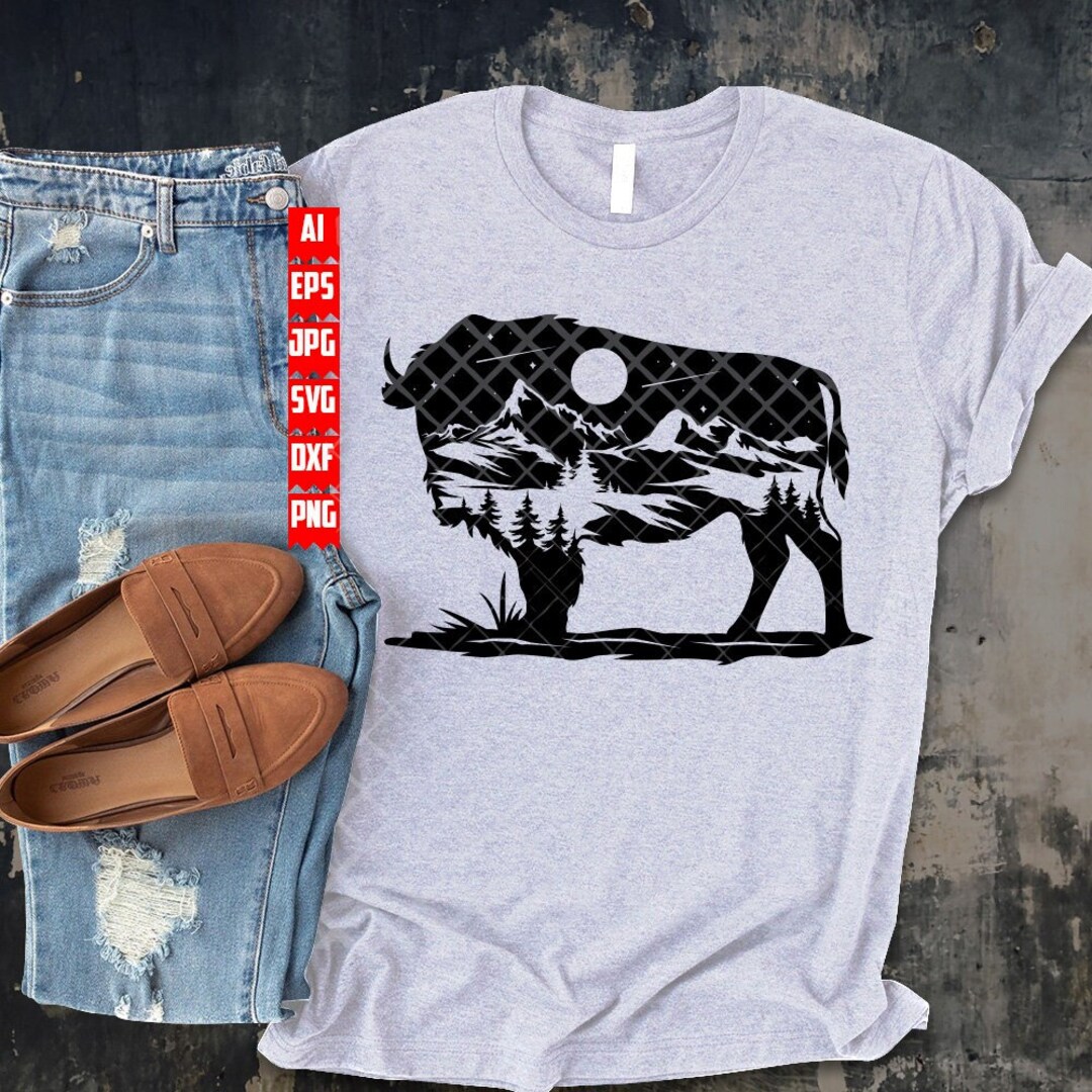 Buffalo Scene Svg | Wild Life Clipart | Camping View Stencil | Western ...