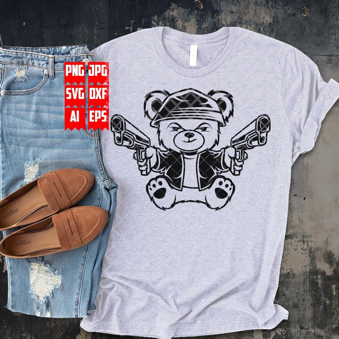 Teddy Bear With Guns Svg | Gangster Teddy Clipart | Hipster Bear Cut ...