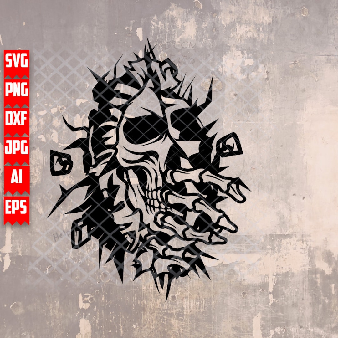 Smashing Wall Skull Svg | Cracked Wall Clipart | Wall Hole Stencil ...