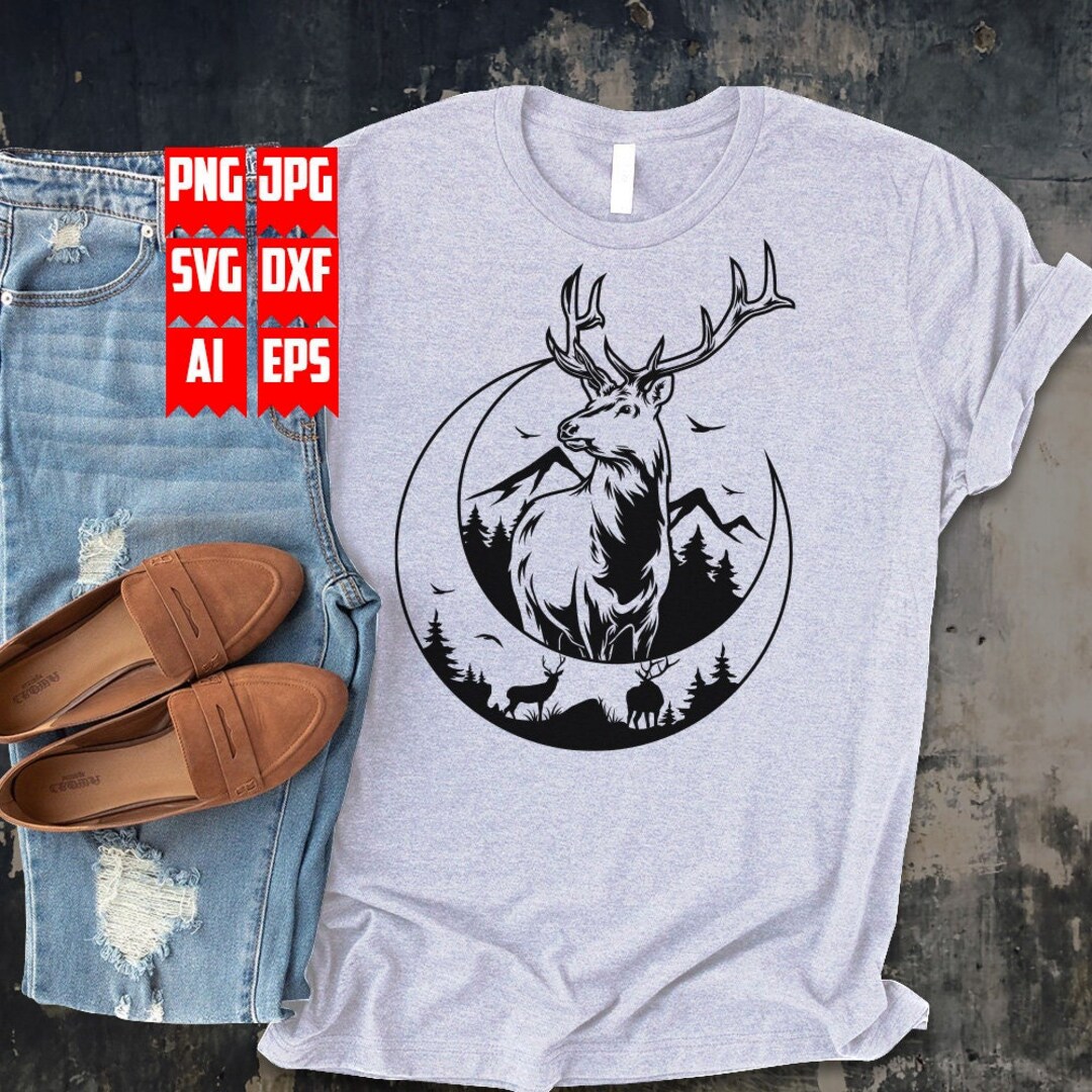 Deer Scene Svg File | Deer Wilderness Svg | Outdoor Svg | Mountain ...