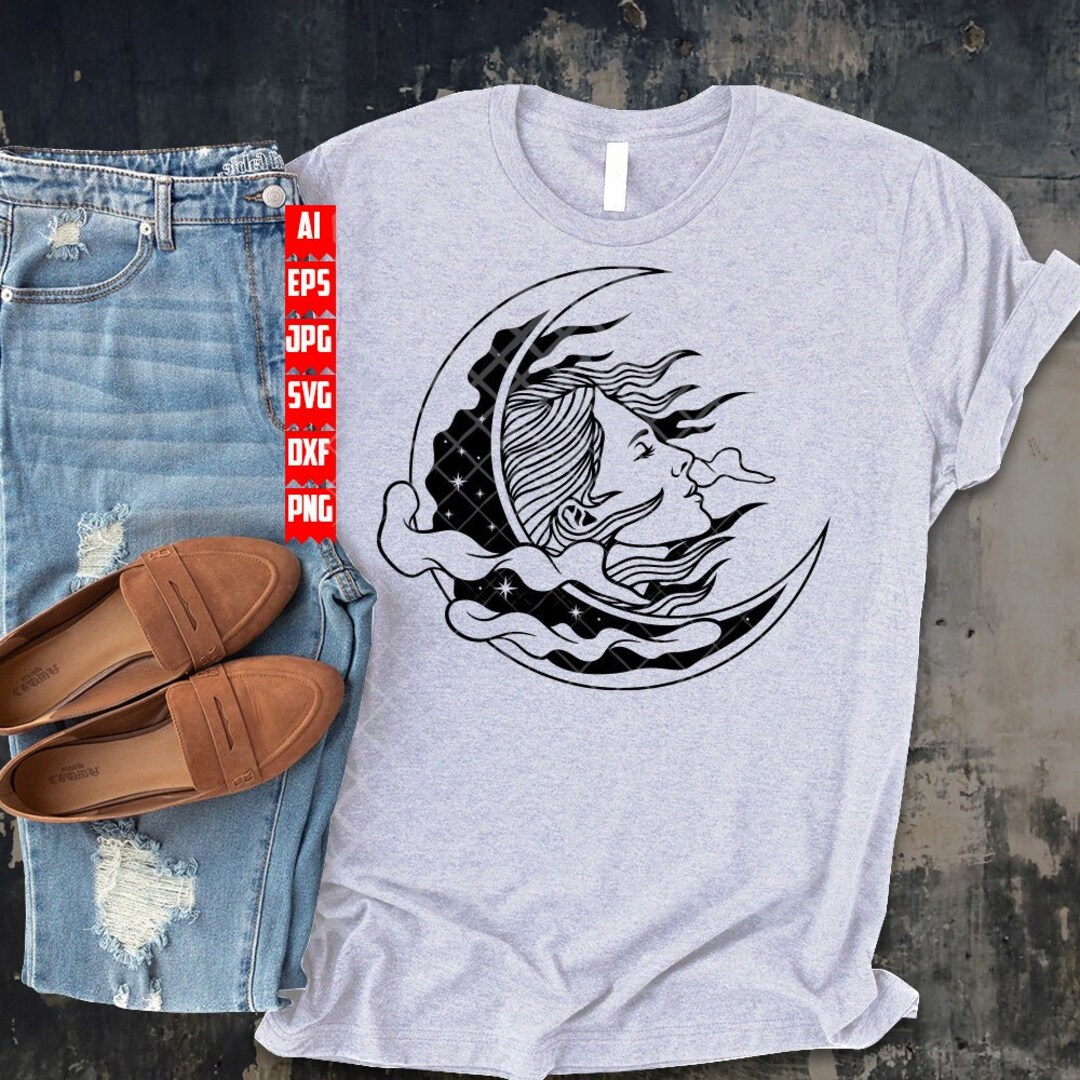 Woman Moonshine Svg | Quarter Half Moon Clipart | Celestial Cutfile ...