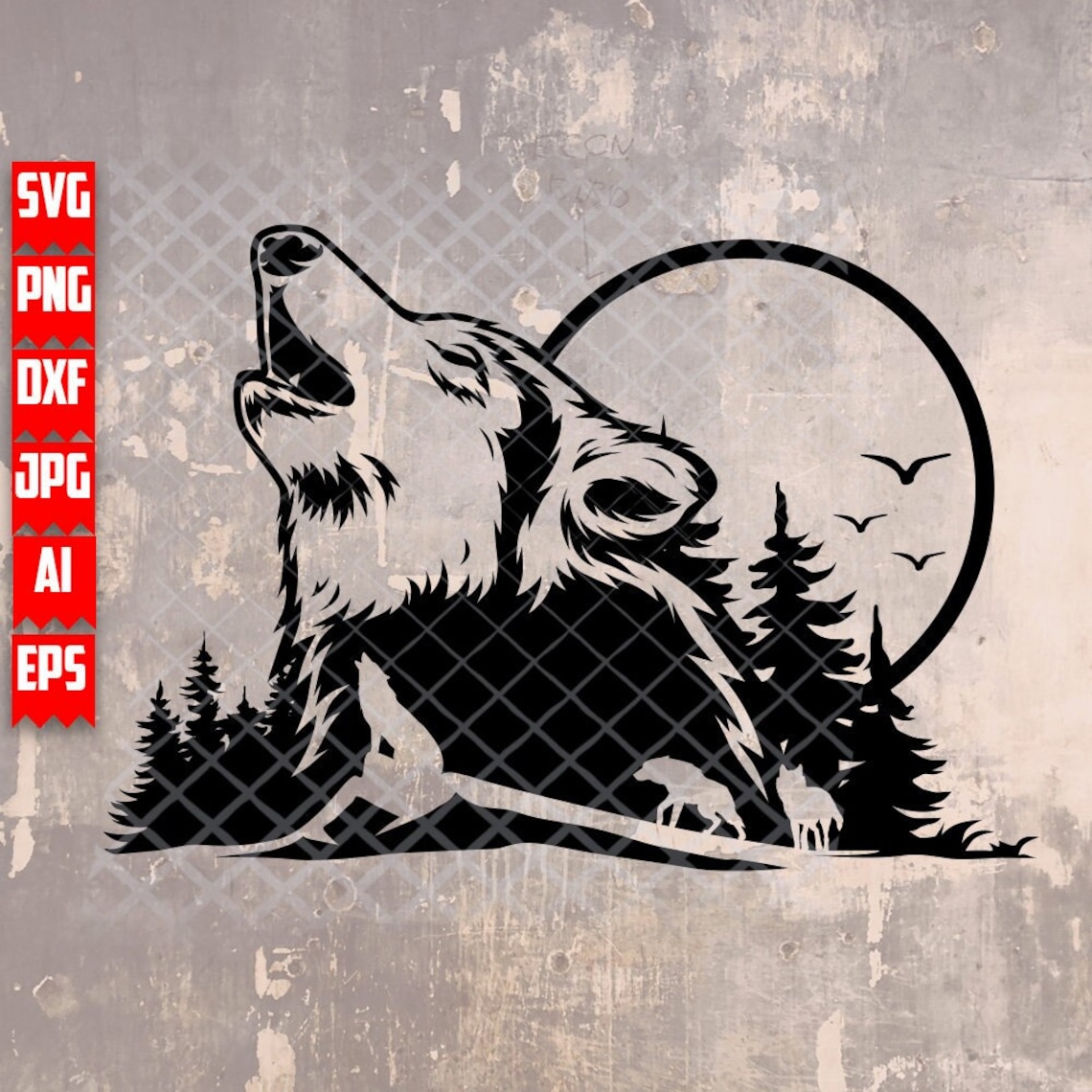 Howling Wolf Scene Svg Wolf Wilderness Svg Wolf Scene Svg - Etsy