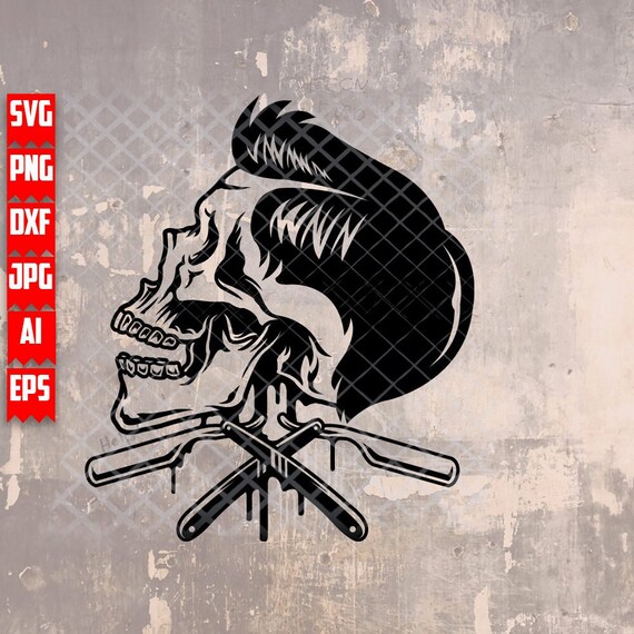 Rockabilly Skull Svg Dad Life Clipart Barber Shave Cut - Etsy