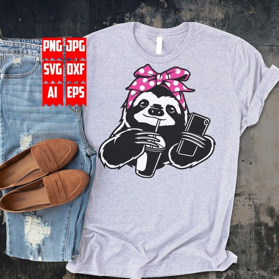 Cute Sloth Drinking Svg Summer Animal Clipart Wild Life - Etsy