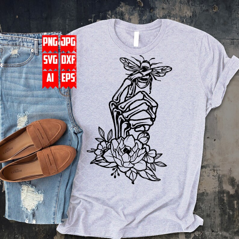 Floral Bee Skeleton Hand Svg Flower Bee Clipart Butterfly - Etsy