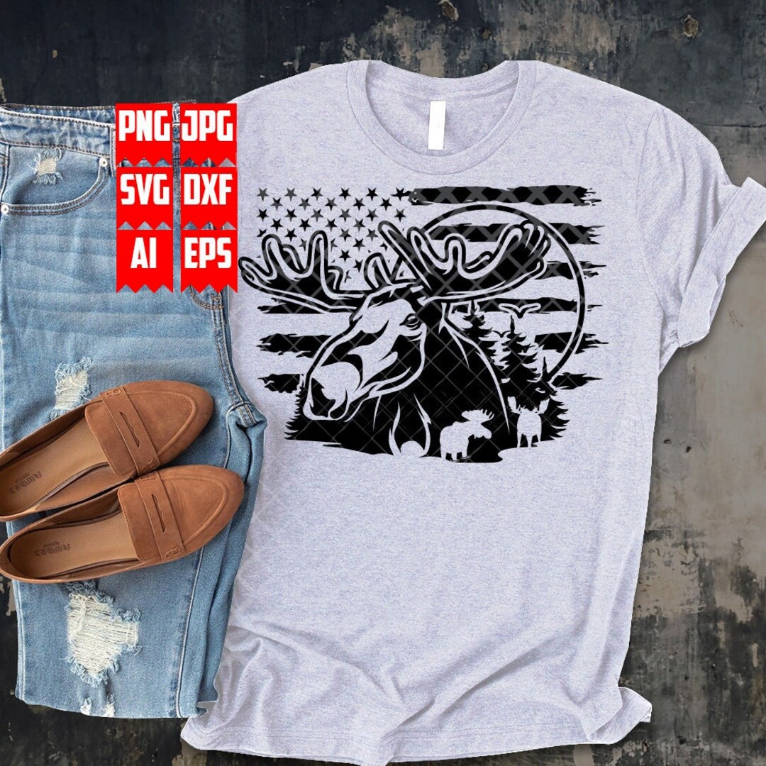 US Moose Scene Svg | Camp Scene Cut File | Outdoor Camping T-shirt ...