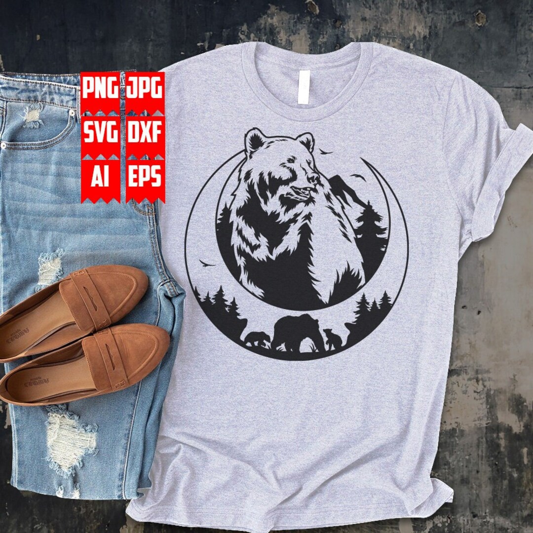Bear Scene Svg File | Bear Wilderness Svg | Outdoor Svg | Mountain ...