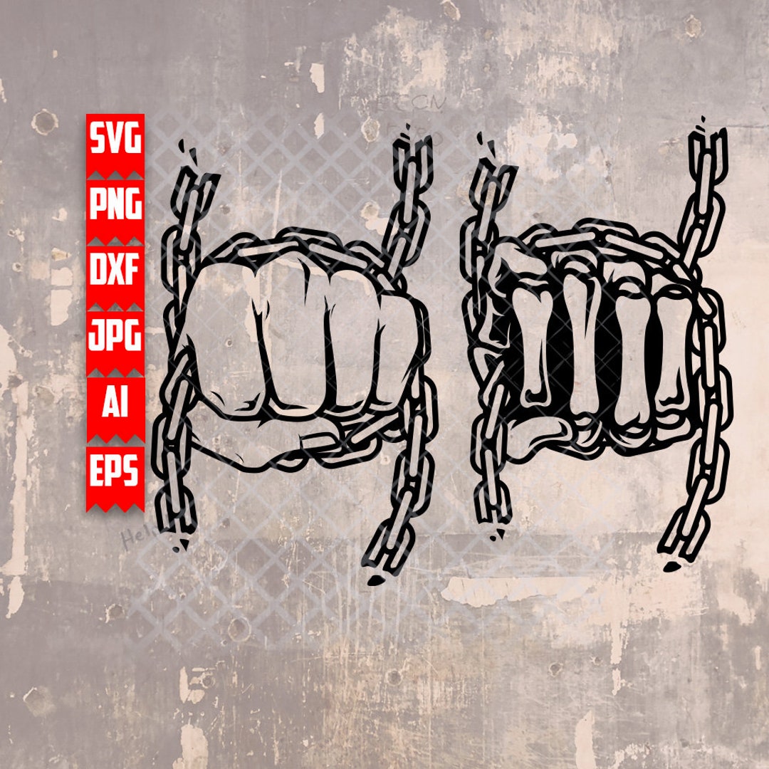 Fist Chain Svg | Chain Hands Clipart | Chained Palm Cut File | Skeletal ...