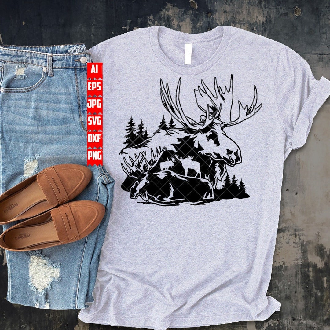 Moose Scene Svg Files | Moose Wilderness Svg | Outdoor Svg | Mountain ...