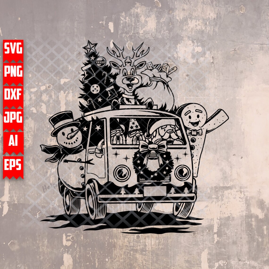 Christmas Van Svg | Xmas Tree Clipart | Gingerbread Stencil | Snowman ...