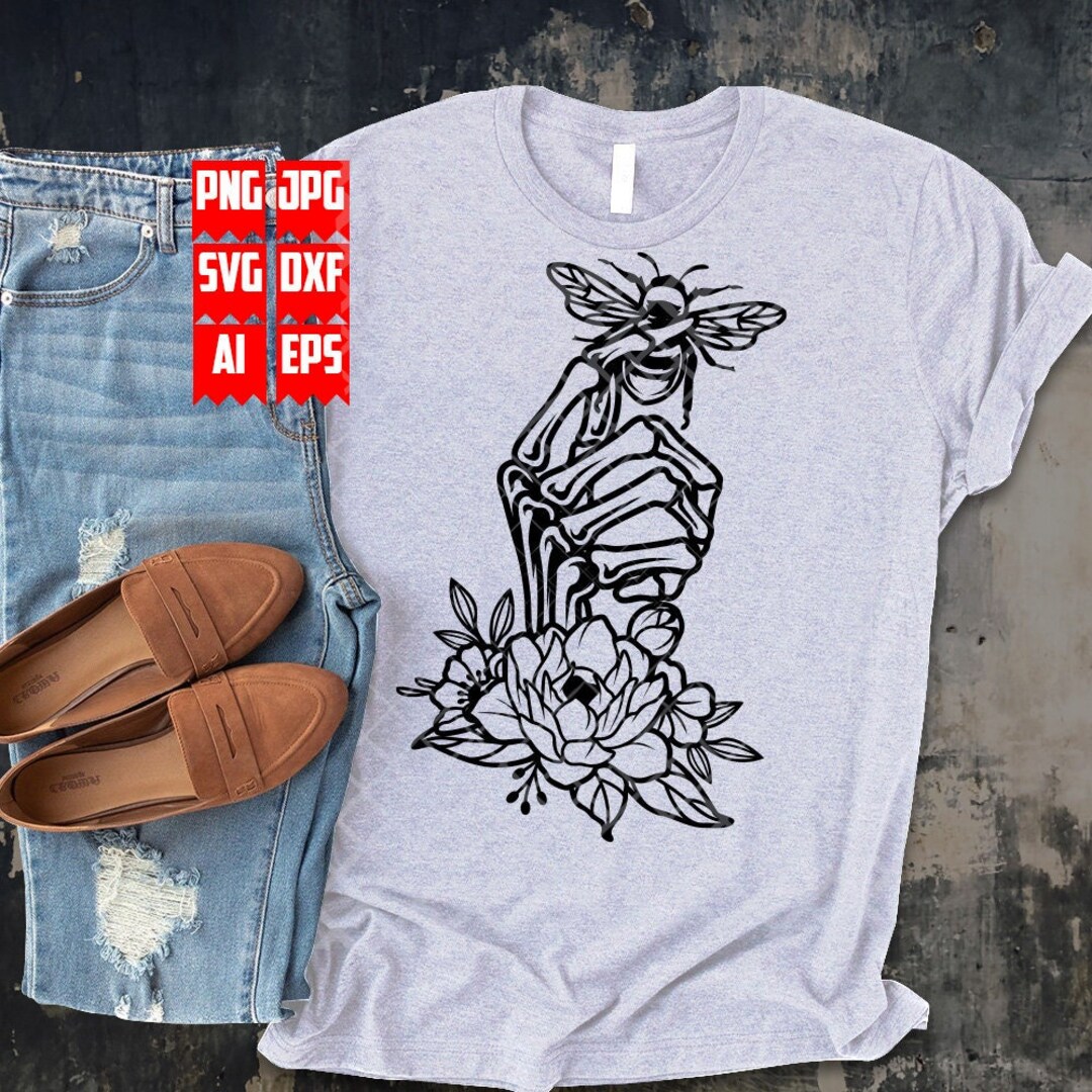 Floral Bee Skeleton Hand Svg | Flower Bee Clipart | Butterfly Stencil ...