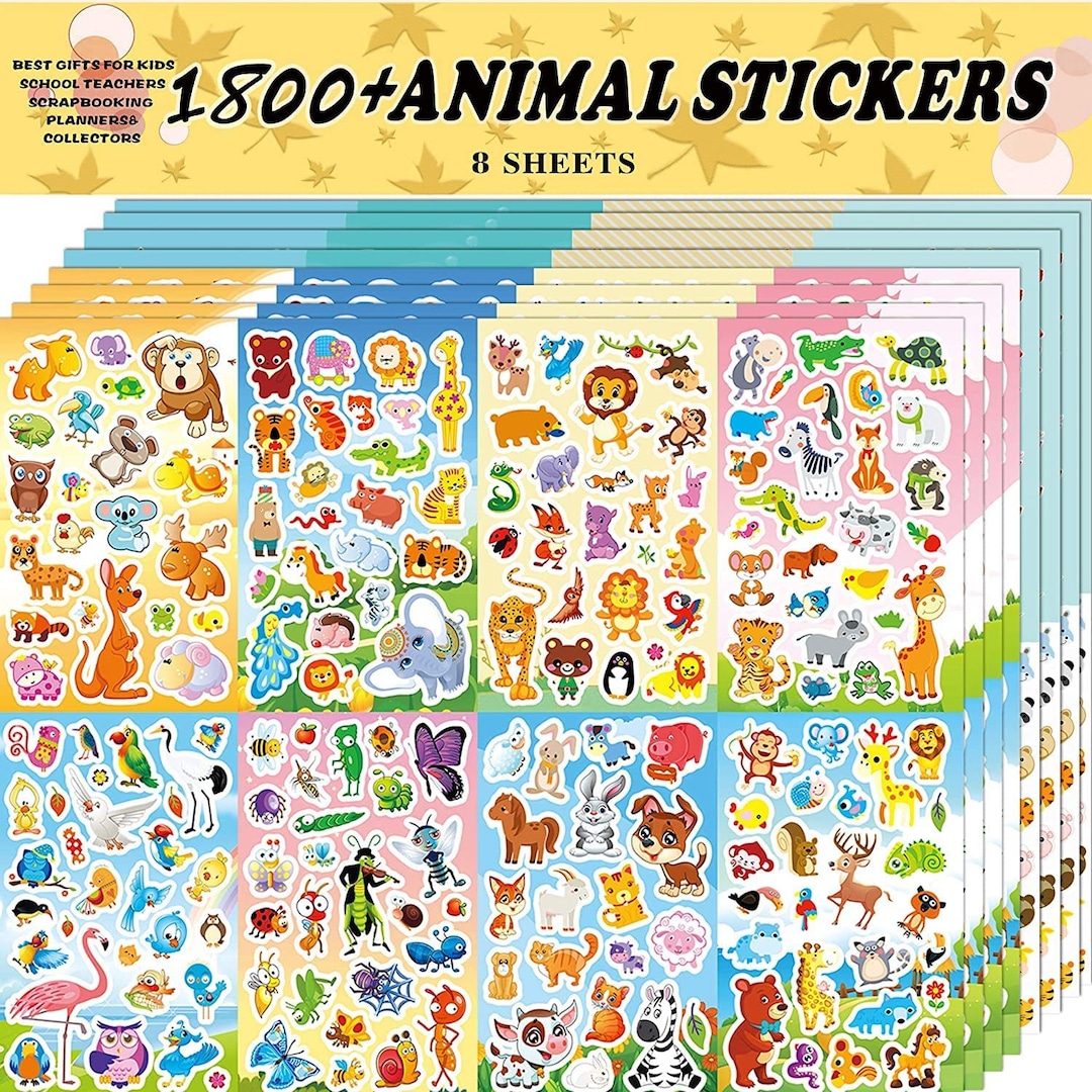 Animal Stickers Assortment Set, 8 Sheets (1800+ Count), 16 Themes ...